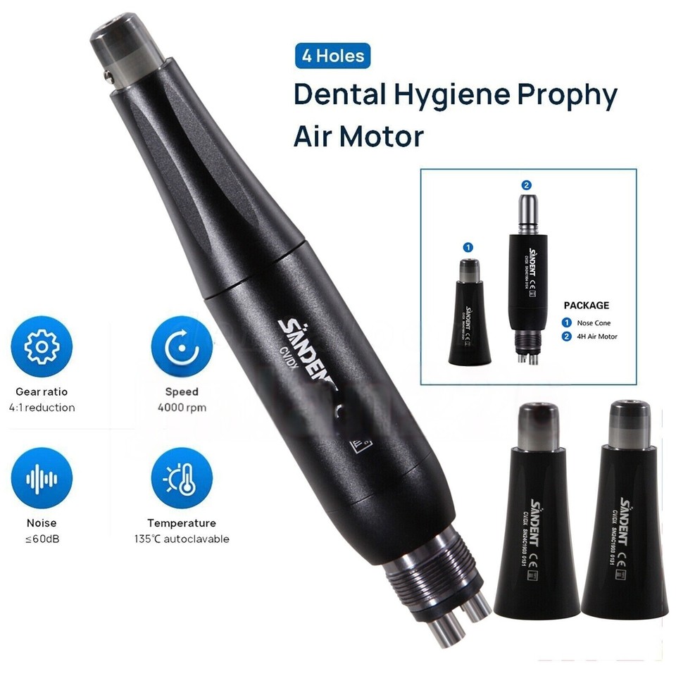 Dental Hygiene Prophy Air Motor Handpiece 4 Holes /+3 Nose Cones 360 ...