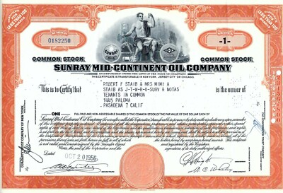 Sunray MID-Continent Oil Company, Delaware, 1956 (1 Share) | eBay