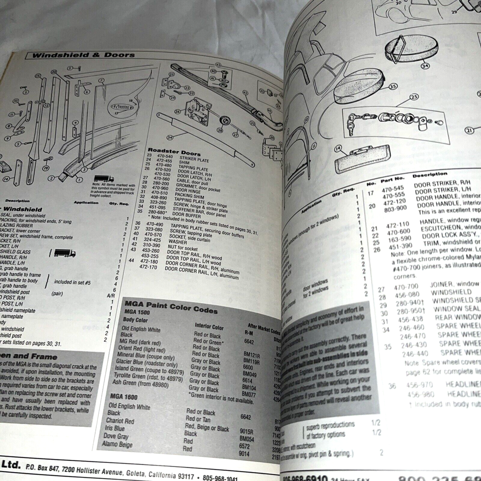 Moss Motors MGA Complete Parts Catalog Cars Automobiles Vintage 1992 | eBay