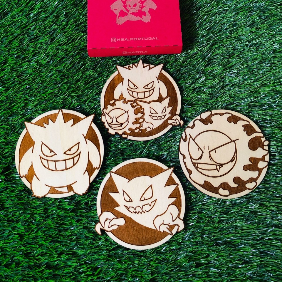 Wooden Colorful Pokémon Coasters, Ghastly, Haunter, Gengar, Nerd & Geek ...