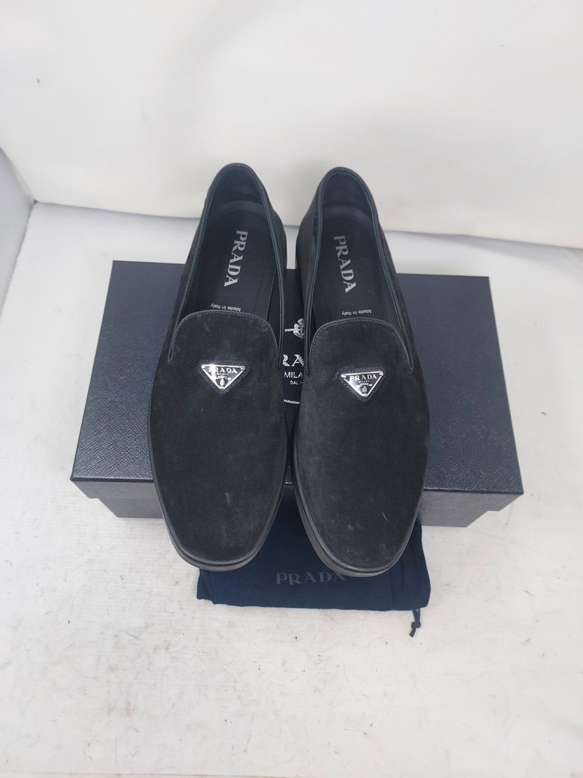 Prada Triangle Logo Black MENS Suede Loafer Size UK 1… - Gem