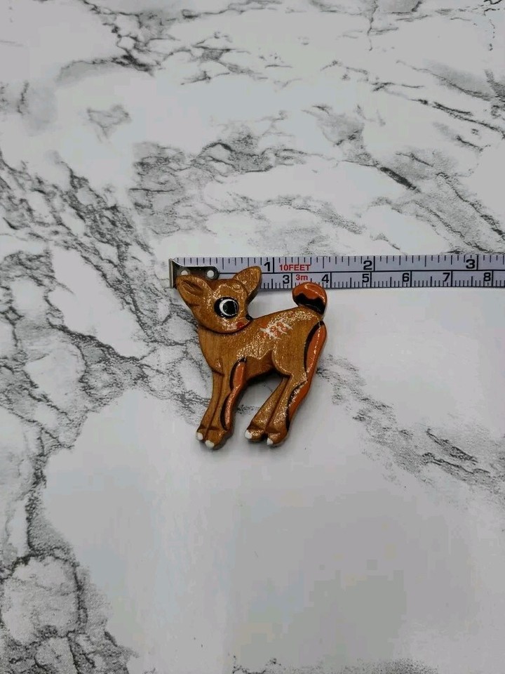Vintage Mid Century MCM Carved Wood Deer Fawn Bambi Shaped Pin Broach ...