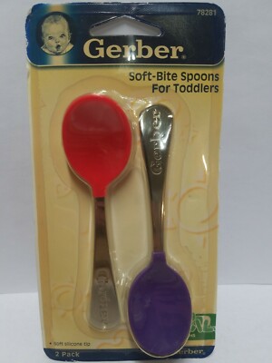 2pk Gerber Soft-Bite Spoons For Toddlers, Infant, Baby Silicone Tip red ...