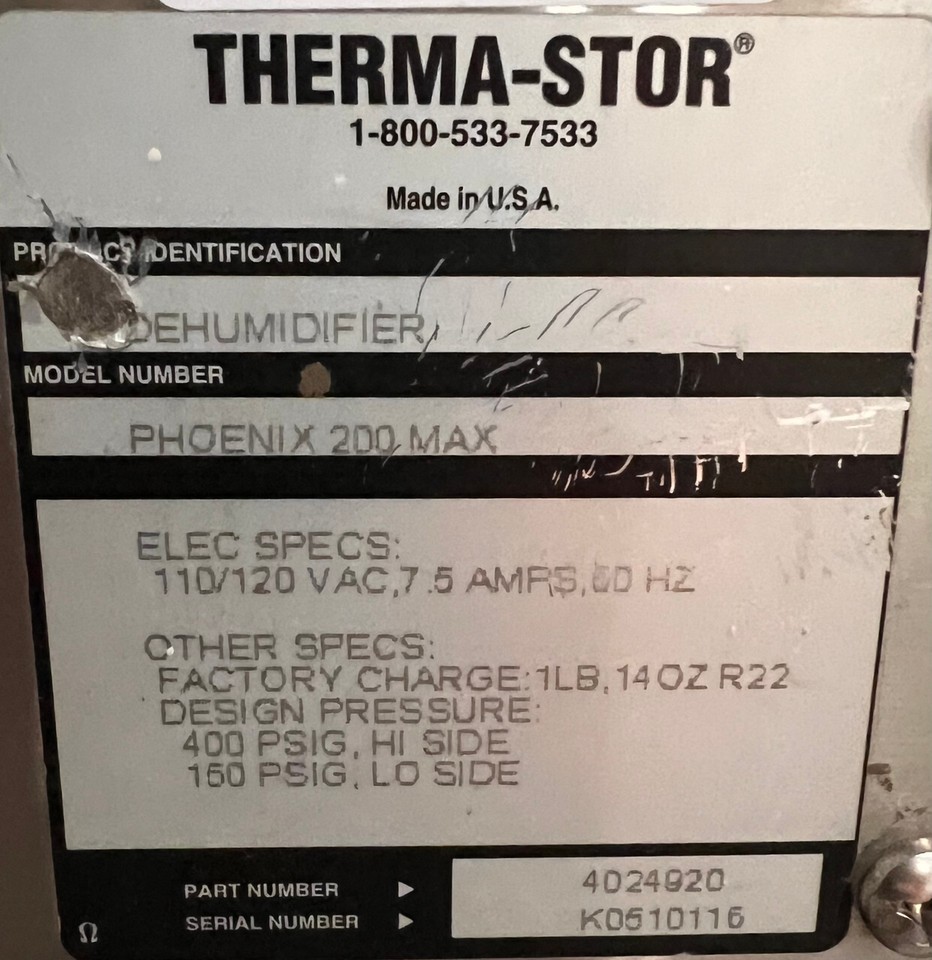 THERMA-STOR PHOENIX 200 MAX DEHUMIDIFIER |010-6086286 | eBay