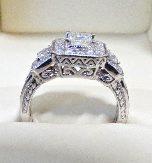 Jared Princess Cut Diamond 3 Stone Halo 14k White Gold Engagement Ring ...