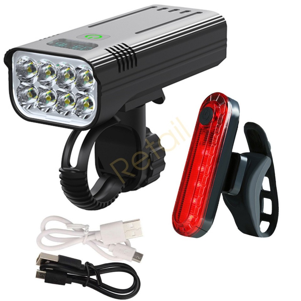 90000LM 8 LED Bicycle Lamp USB Rechargeable Bike Front Back Headlight ...