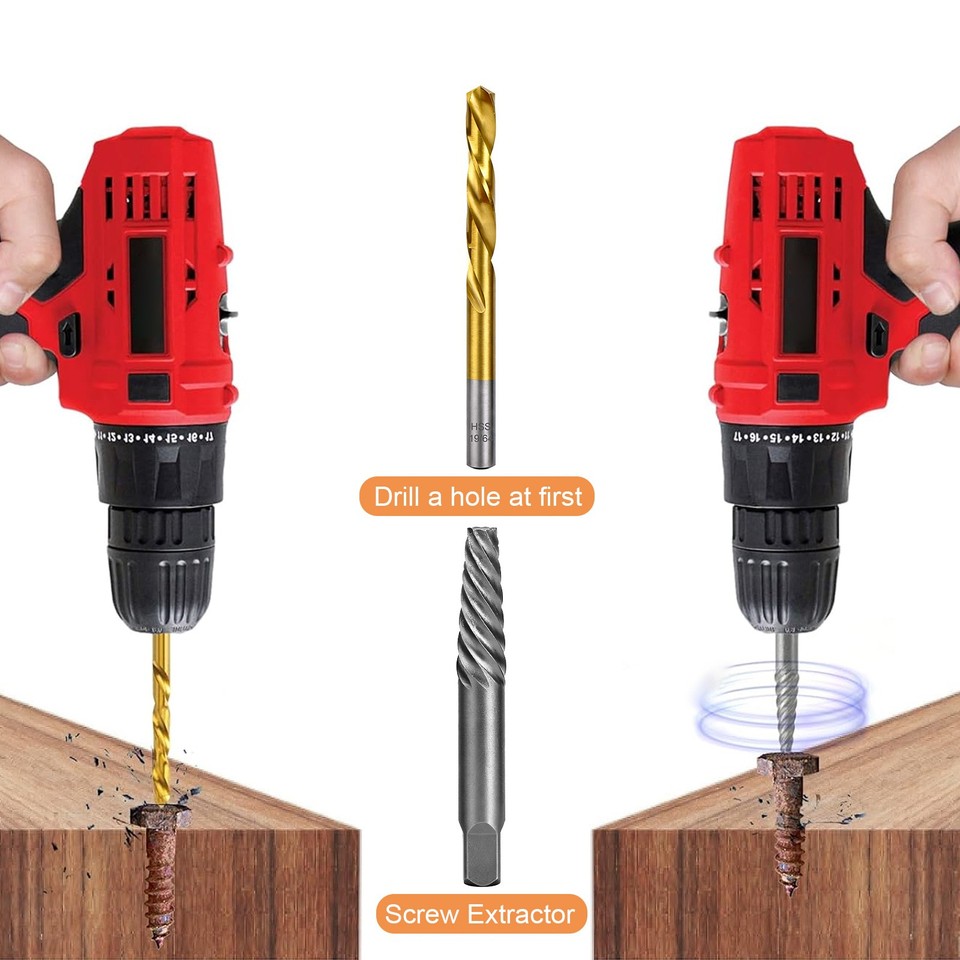 15x Screws Bolt Extractor Set W/ Reverse Drill Bit Ez Out Stripped ...