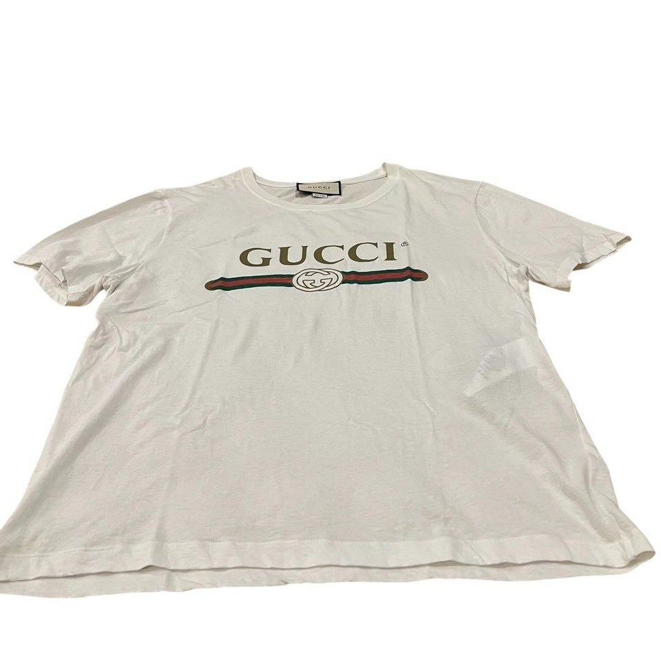 GUCCI Men’s T-Shirt Size XL White Cotton Logo Short Sleeve Sherry Line ...
