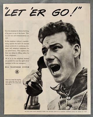 1944 WWII Bell Telephone System Print Ad Let'er Go! targeting artillery ...