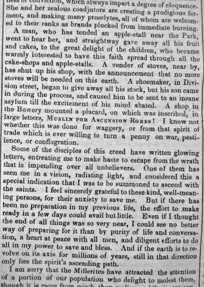 THE MILLERITES "THE BURNING OF THE WORLD" - MR. MILLER'S PROPHECY 1844 ...