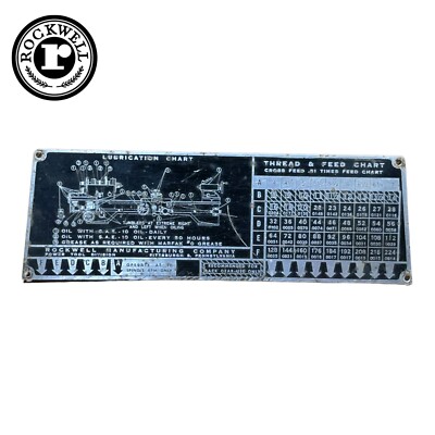 Rockwell 10” Metal Lathe Quick Change Gearbox Threading Chart. Badge ...