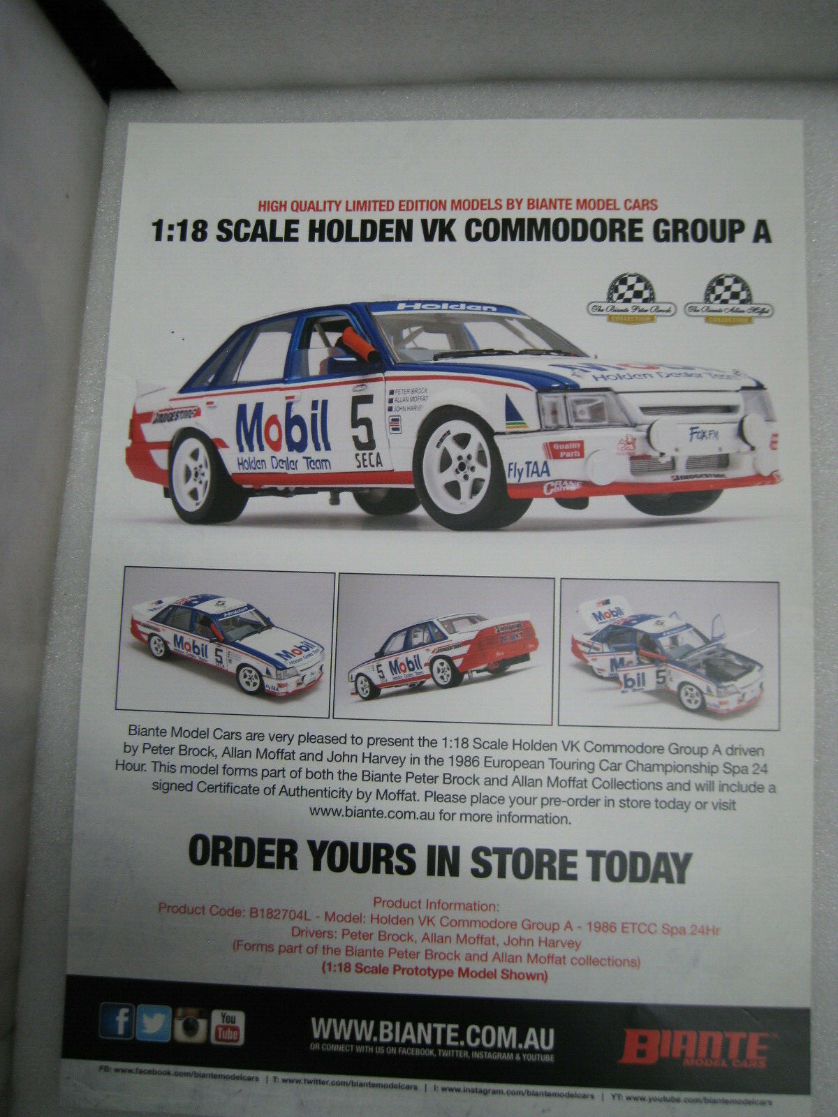 BIANTE 1/18 DEALERS BROCHURE ONLY HOLDEN VK COMMODORE GROUP A ETCC ...