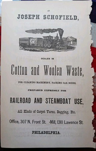 1874 railroad Print Ad Joseph Schofield Cotton Wool Waste Steamboat Use ...