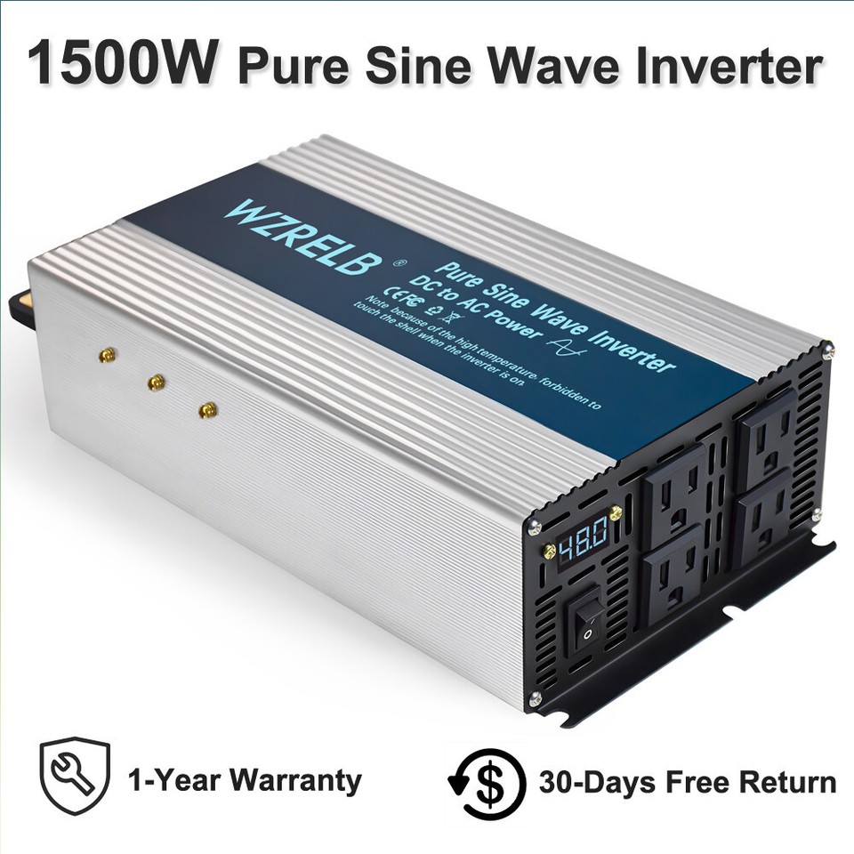 1500W Pure Sine Wave Inverter 12V to 120V AC Power Supply Camp Motor RV ...