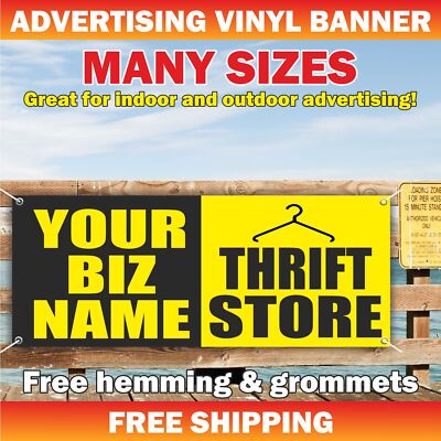 YOUR BIZ NAME THRIFT STORE Advertising Banner Vinyl Mesh Sign Resale ...