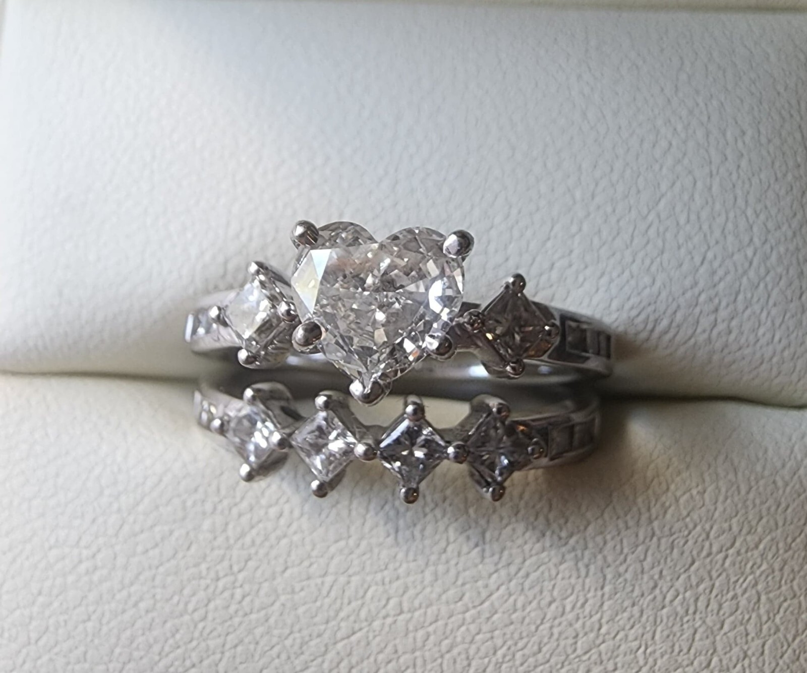 Custom 14k White Gold Heart Shaped Channel Bridal Set .71 ct lab ...