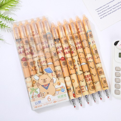 6Pcs Cute Capybara Gel Pens Kawaii Quickly-Drying Blue Erasable Pens ...