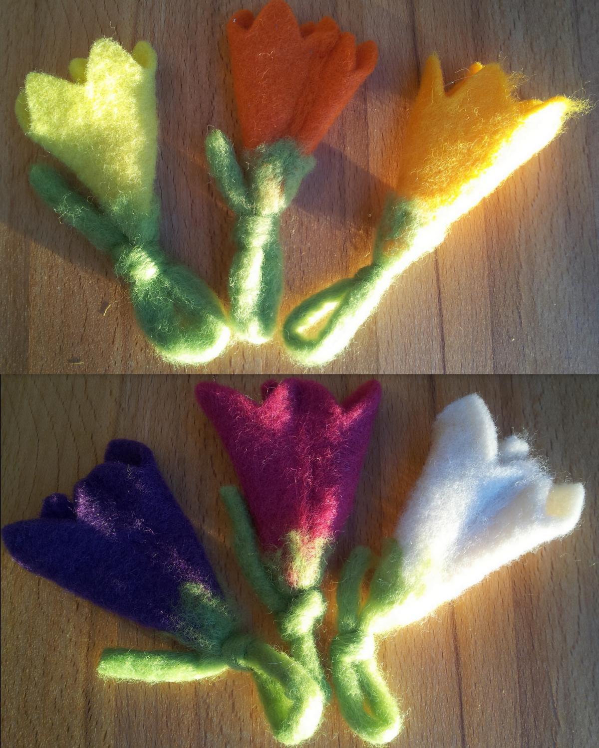 3 x Filz Wolle Blüte Blume Tulpe Set Filzblüte Filzblume Wollfilz ...