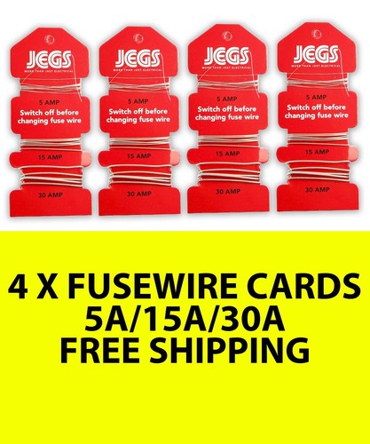 4 X CONSUMER FUSE WIRE CARD 5A 5AMP 15A 15AMP 30A 30AMP DOMESTIC CARDED ...