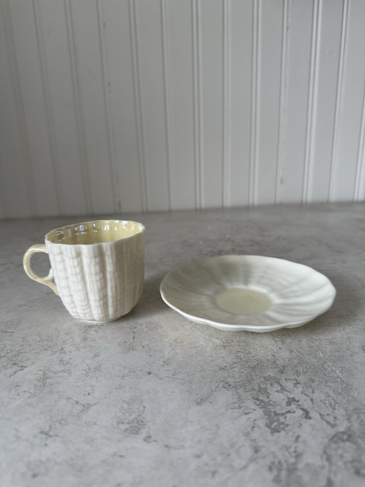 Belleek Tridacna Ivory Yellow Cup and Saucer Set Small Demitasse 6th ...