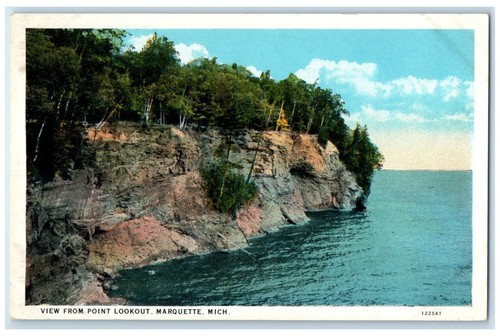 c1920 View From Point Lookout Cliff Trees River Lake Marquette Michigan ...