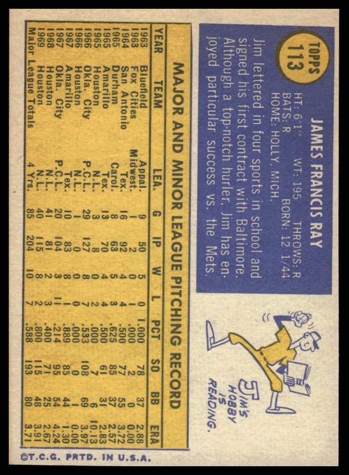 1970 Topps #113 Jim Ray | eBay