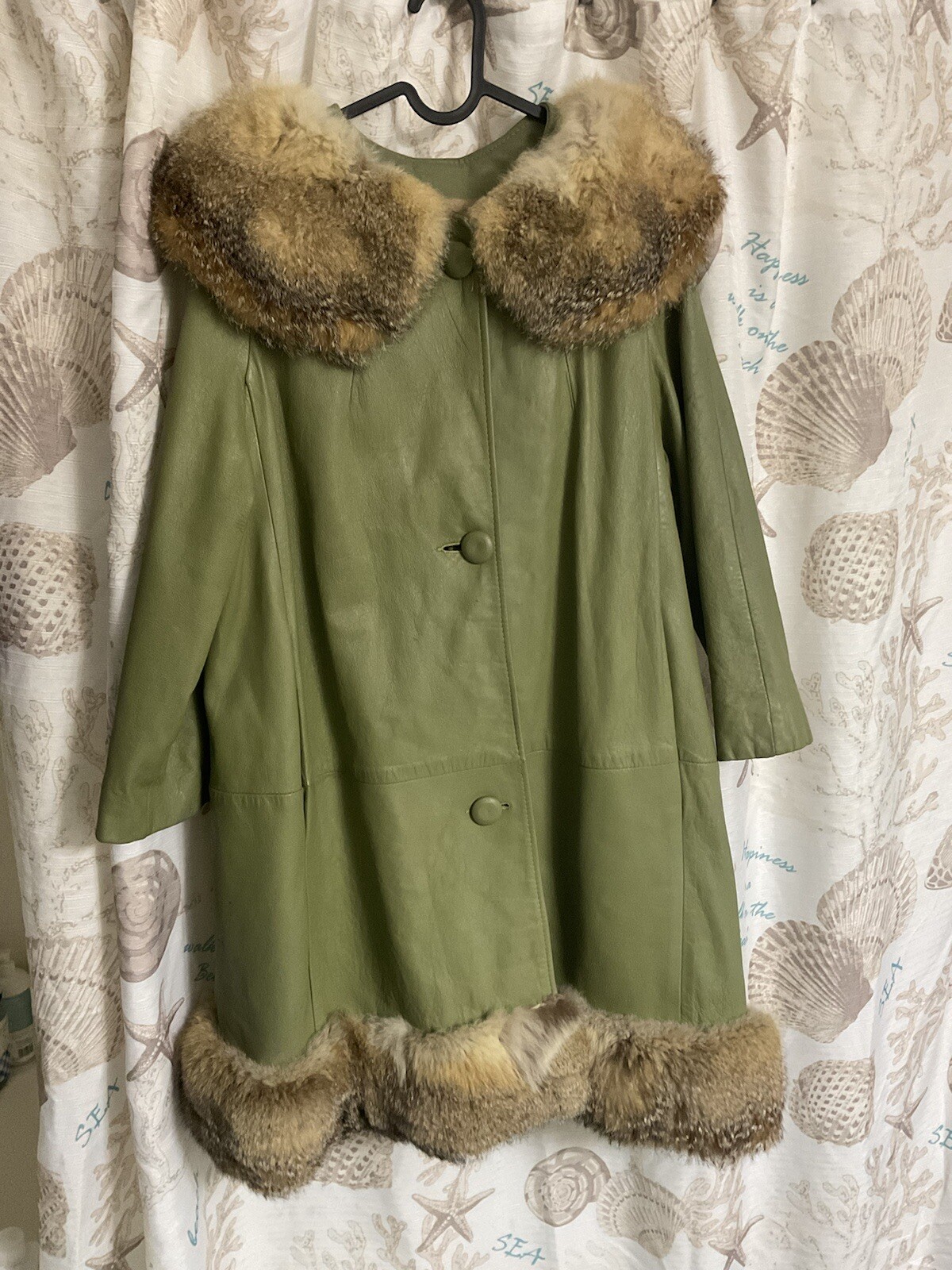 Green Fur Embellished Leather Jacket. Adjusted. No Ta… - Gem