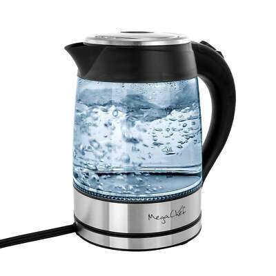 MegaChef 1.8 L Liter Stainless Steel Glass Electric Tea Kettle Drip ...