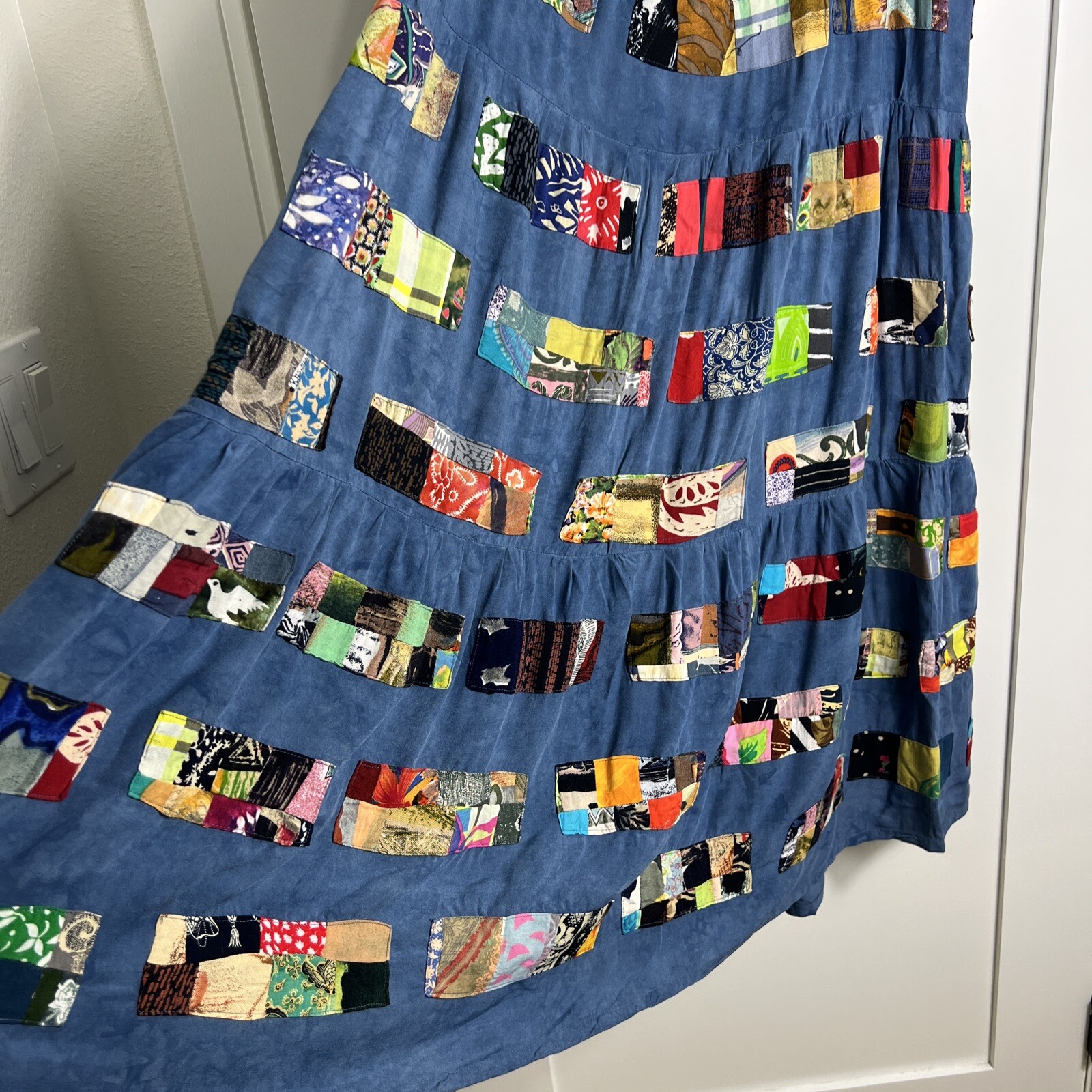 Vintage Theo Patchwork Tiered Maxi Skirt Elastic Wasi… - Gem