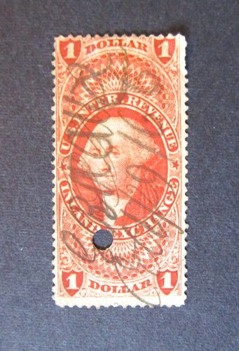 US Scott #R69 $1 Int Rev Inland Exchange 1862-71 Ink and Punch Cancel ...