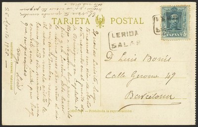 Catalonia. Postal History. Cover 315. 1925. 15 Cts Blue Green. Postcard ...