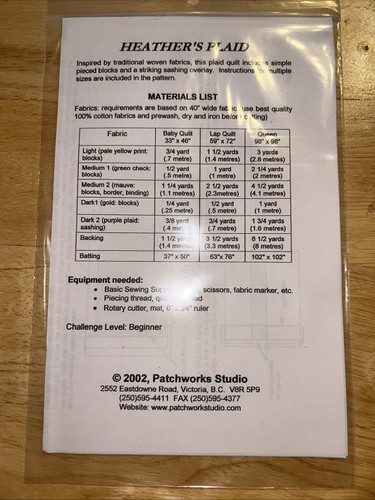 Heather’s Plaid Patchworks Studio Quilt Pattern - PS141 New | eBay