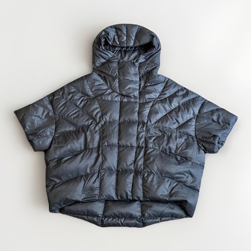 Nau Charcoal Down Stole Short Sleeve Oversized Hooded Puffer Jacket M/L ...