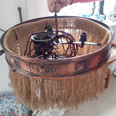 Arts and Crafts Large Rise and Fall Fringed Corona Light Fitting | eBay