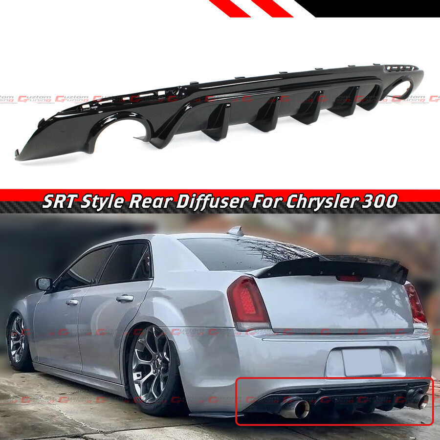For 15-23 Chrysler 300 Glossy Black Dual Exhaust Shark Fins Rear Bumper ...