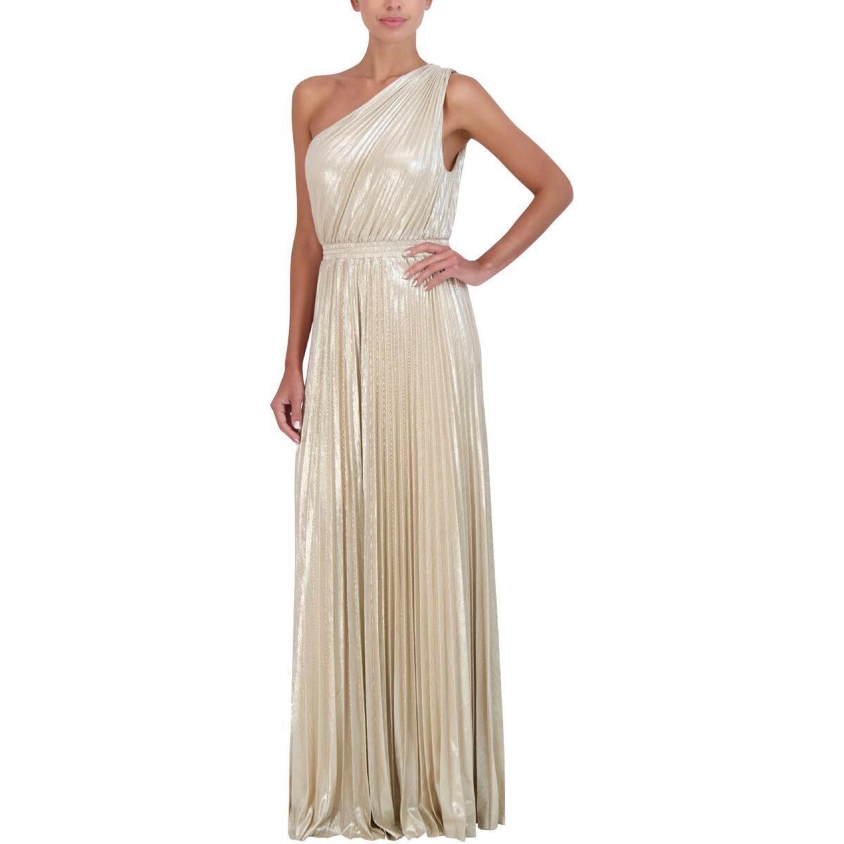 BCBG Max Azria Women's Metallic Pleated One Shoulder Gown Size Small ...