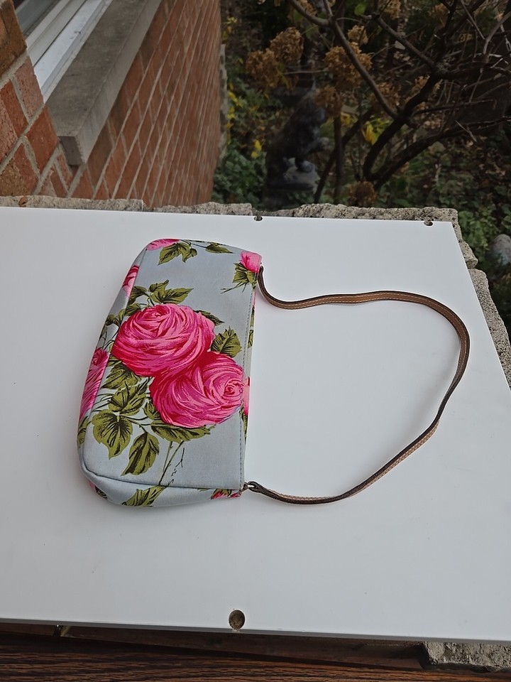 Vintage Kate Spade Cabbage Rose Blue Sam Bag Pink Roses Fabric Handbag ...