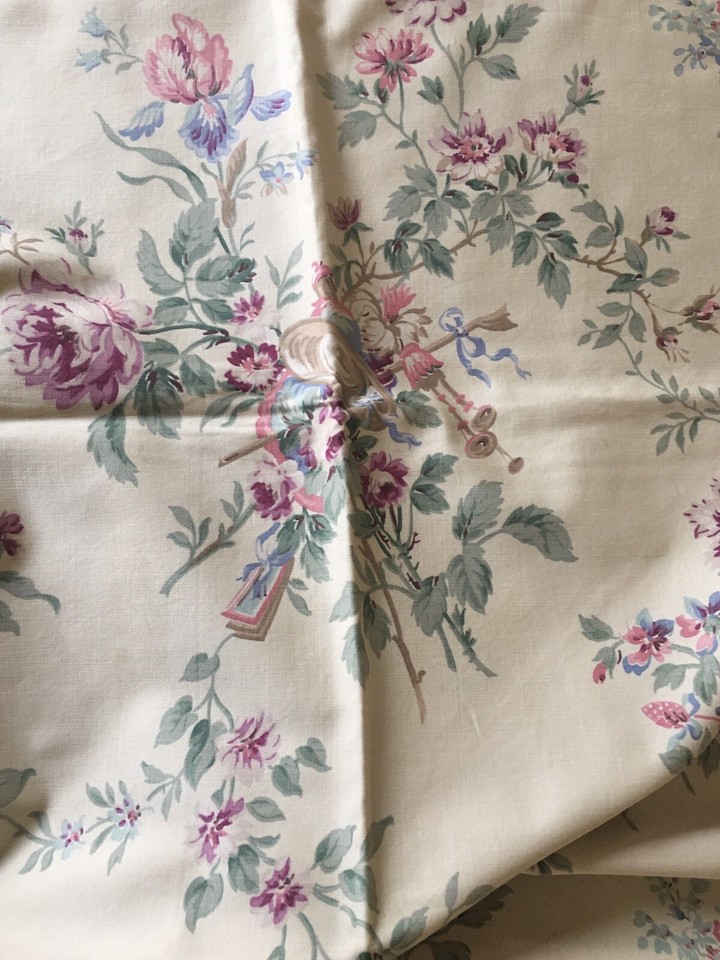 Antique Vintage French Garden Style Floral Iris Roses Cotton Fabric ...