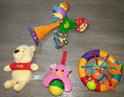 LOT BABY TOYS boy girl RATTLE ACTIVITY SPINNER POOH BEAR pink pig CLEAN ...