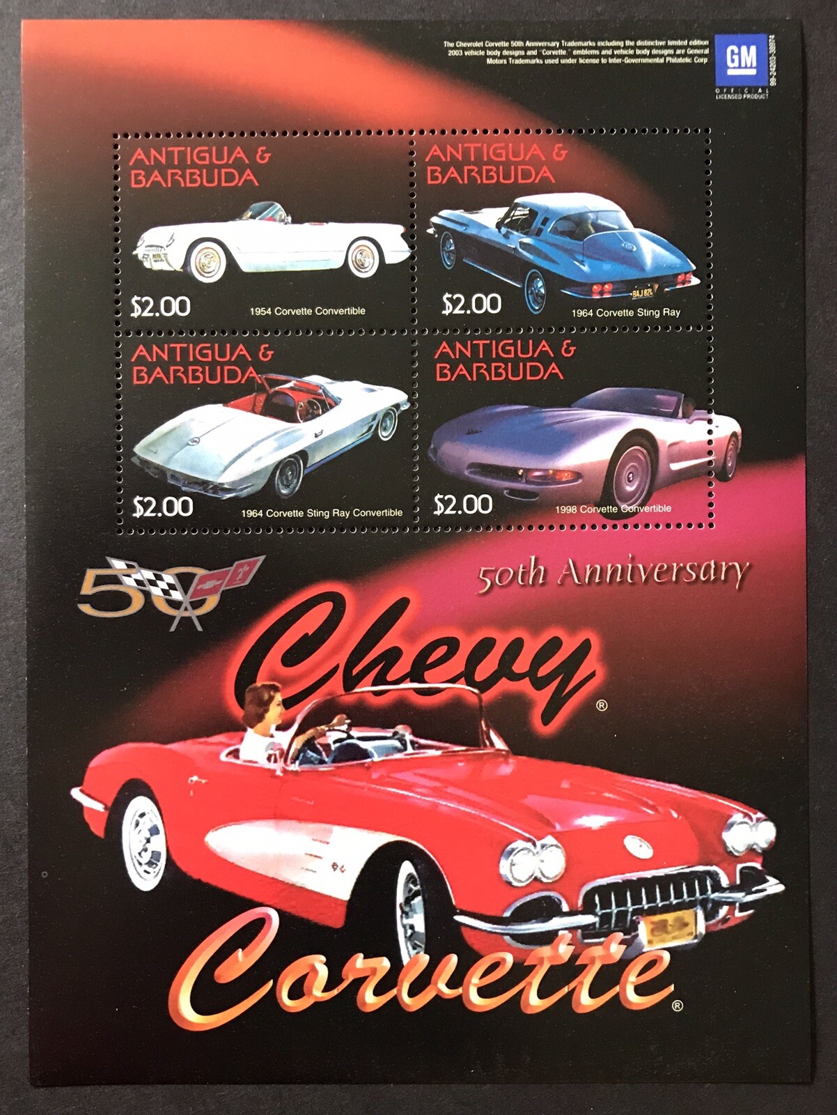 ANTIGUA 2003 MNH CORVETTE STAMPS SHEET 50TH ANNIVERSARY STING RAY ...