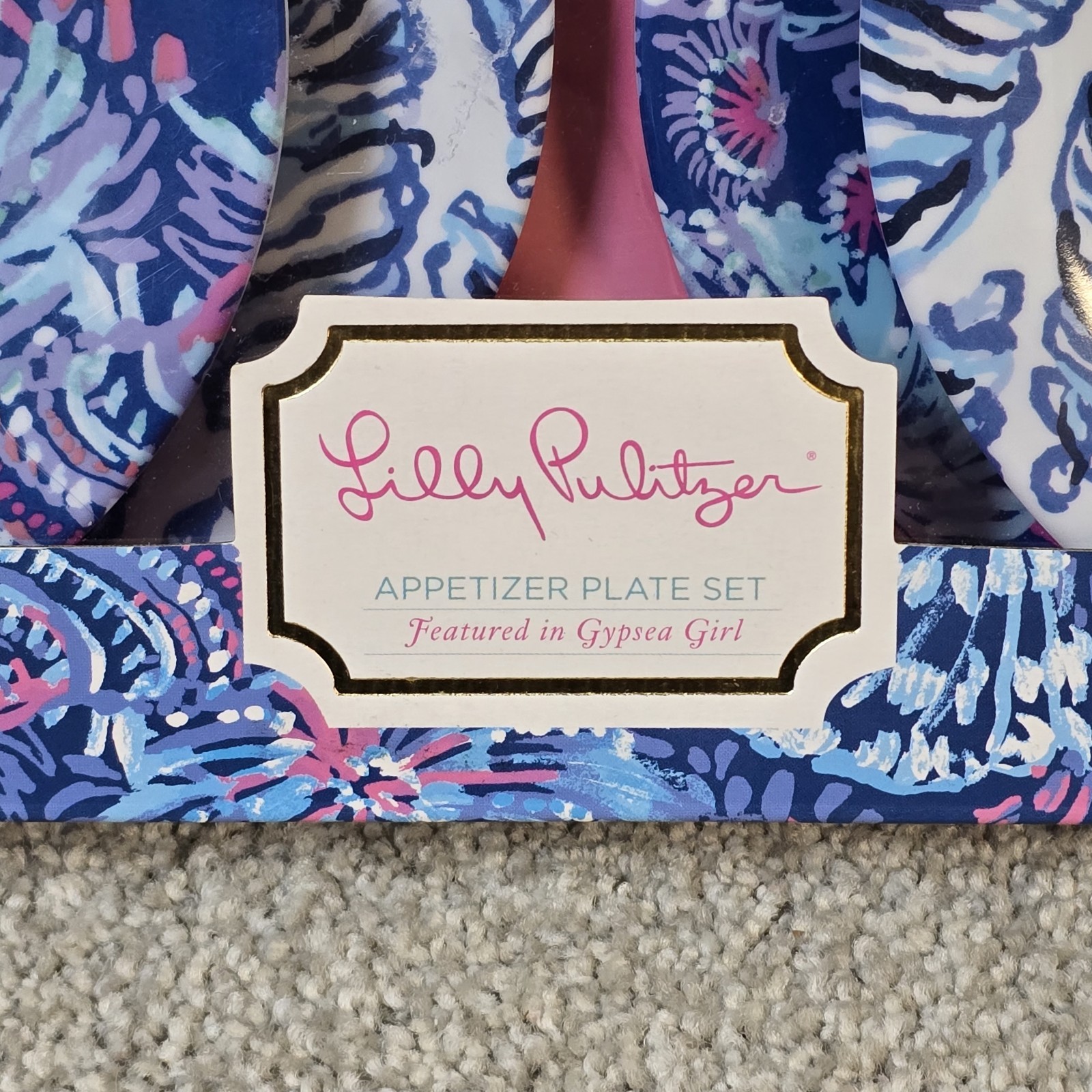 LILLY PULITZER APPETIZER PLATES - GYPSEA GIRL BLUE / WHITE / PINK SET ...