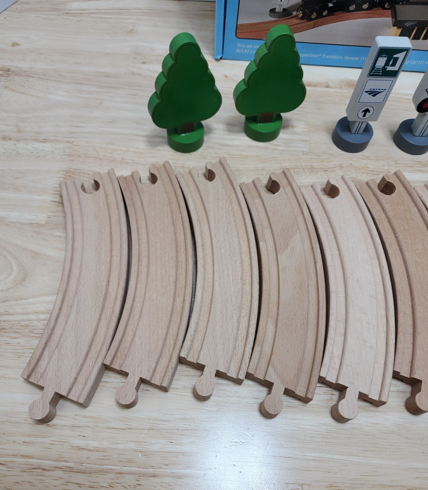 Amtrak Wooden Train Set Station, Trees, Signs, Track & Box NO Engine or ...