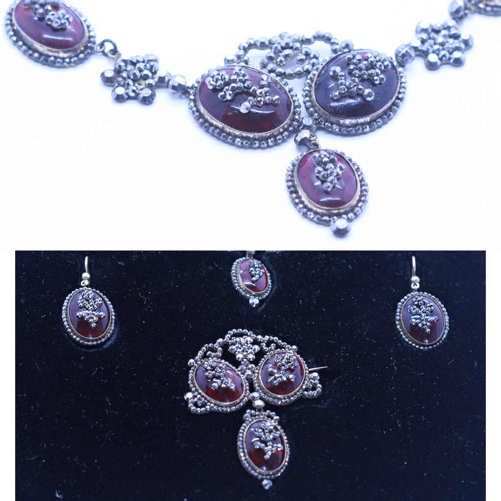 Antique Georgian Parure Cut Steel Paste Gold Necklace… - Gem