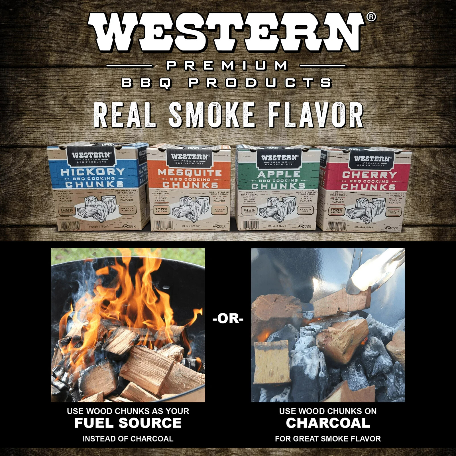 Western 500 CU IN Hickory Chunk Box CS Smoking Wood Chunks Free ...