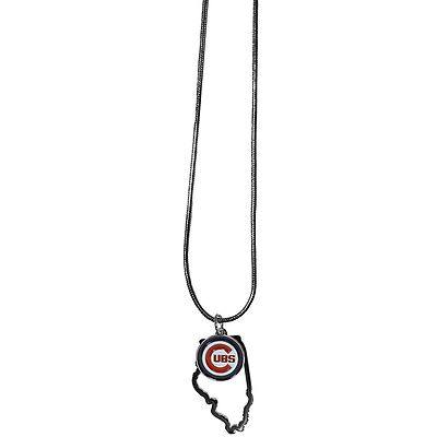 Chicago Cubs State Shape Charm w/ Team Logo Chain Necklace MLB Licensed ...