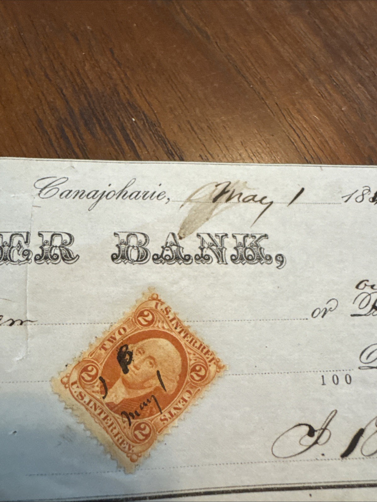 Vintage bank check 1865 Civil War 2 Cent Washington Stamp Canajoharie ...