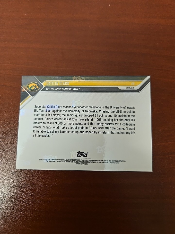 2023-24 Topps Bowman U Now #48 Iowa CAITLIN CLARK 3000 Points 1000 ...