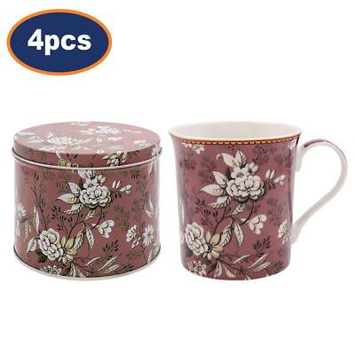 Ceramic Mug 4pcs William Morris Kilburn in Round Tin Floral Set Vintage ...