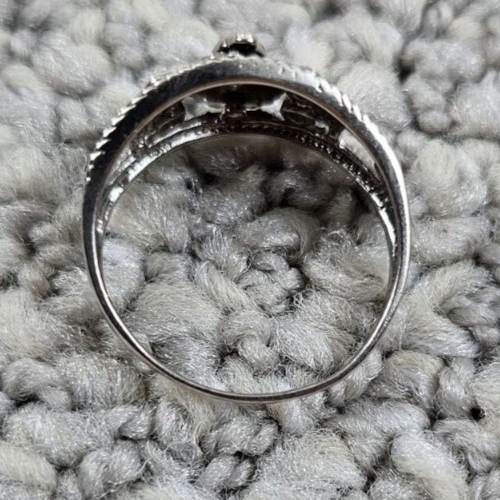 Sterling Silver Mother Mary Cross Diamond Band Ring Signed SYK Size 10 ...