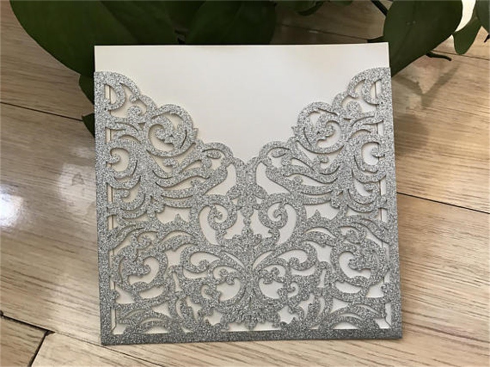 Laser Cut Lace Paper Inserts Rose Gold Glittery Laser Cut Wedding